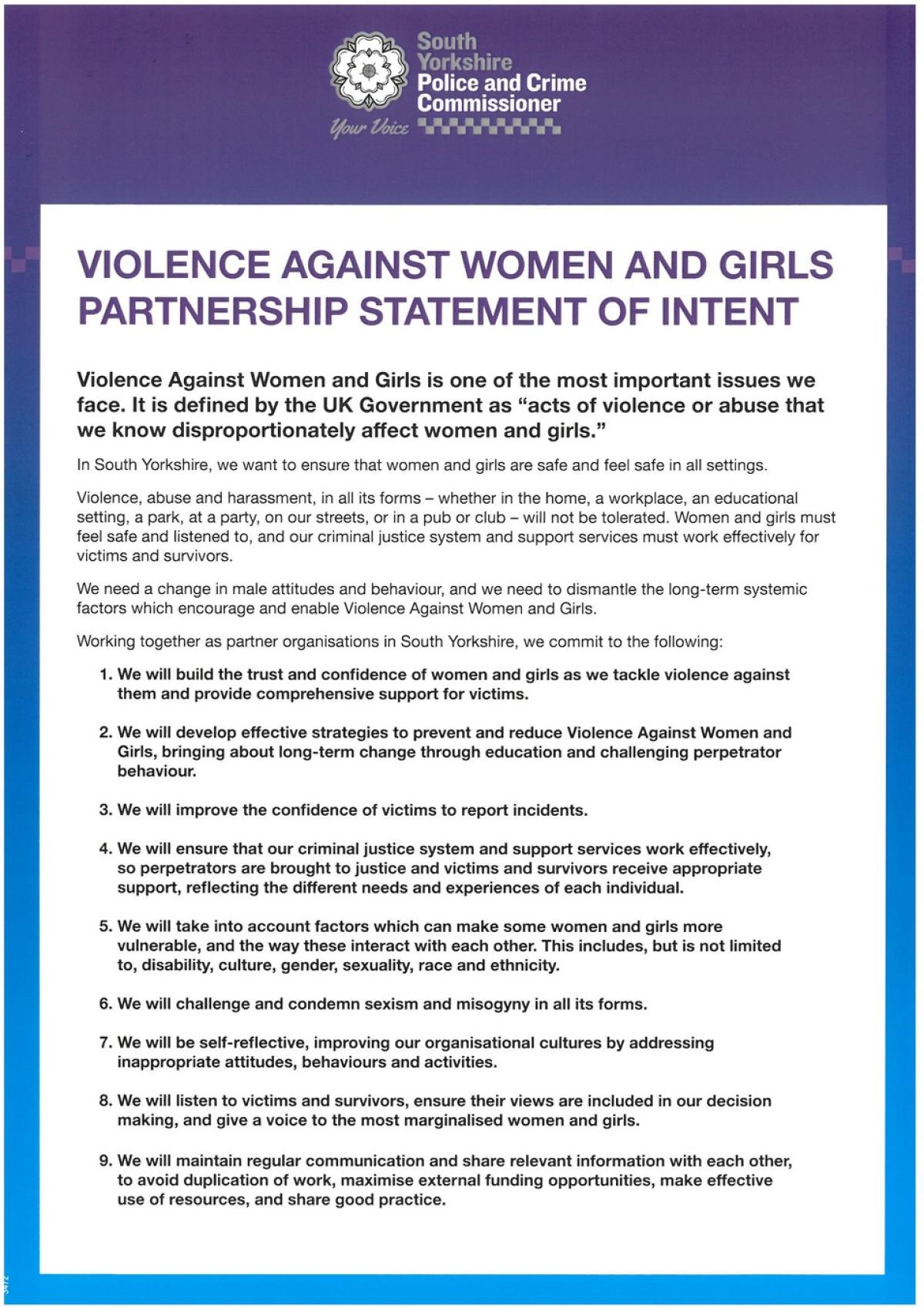 South Yorkshire Violence Against Women and Girls Statement of Intent ...